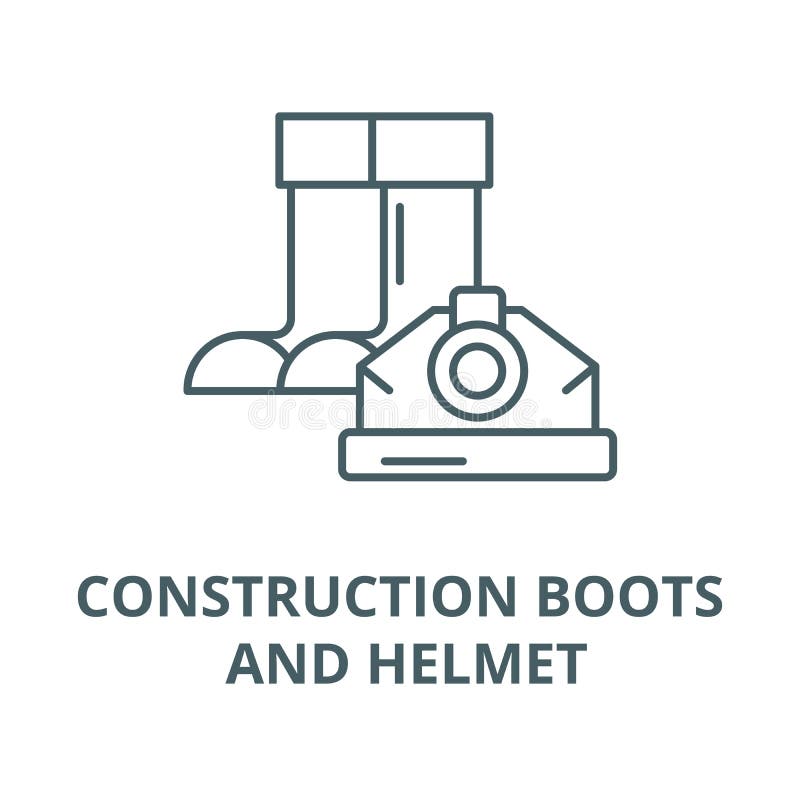 Construction Boots and Helmet Line Icon, Vector. Construction Boots and ...