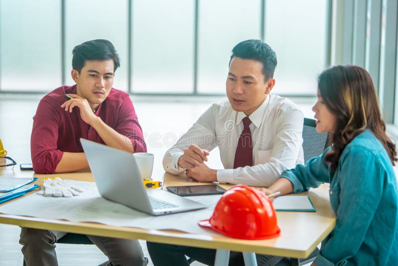Boss with Business Man Engineer and Architect is Discussing on Working ...