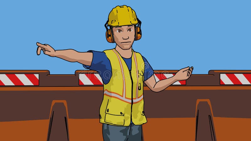 Cartoon Worker Man Boss at Work Yellow Bib and Hard Hat Construction ...
