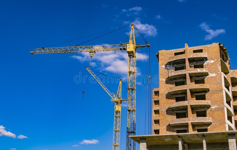 Construction Brick Building Architecture Frame and Crane High Object ...