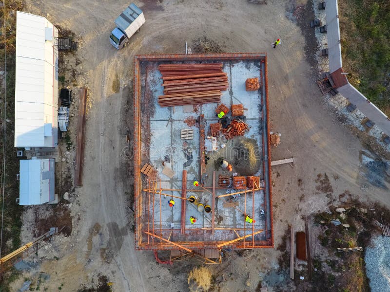 Construction of a Brick Building. Installation of the Roof ...