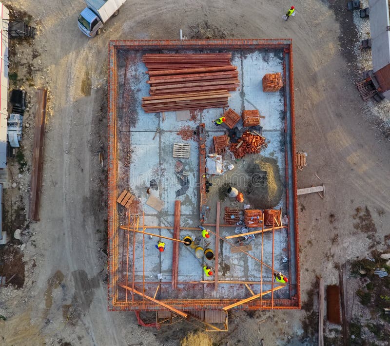 Construction of a Brick Building. Installation of the Roof ...