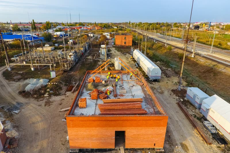 Construction of a Brick Building. Installation . Construction Works ...