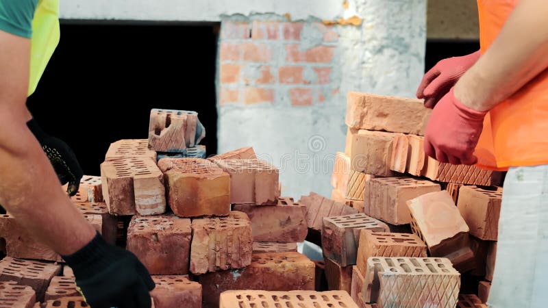 Construction of a Brick House. Close-up, Builders Select Whole ...