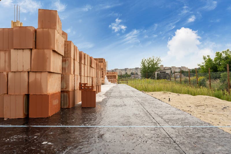 Construction of Brick House Concept. Low Angle View Close Up Photo of ...