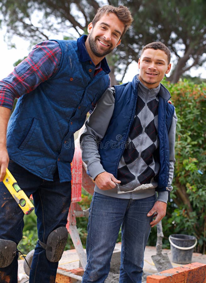 Construction, Bricklayer and Men Building in Portrait, Handyman or ...