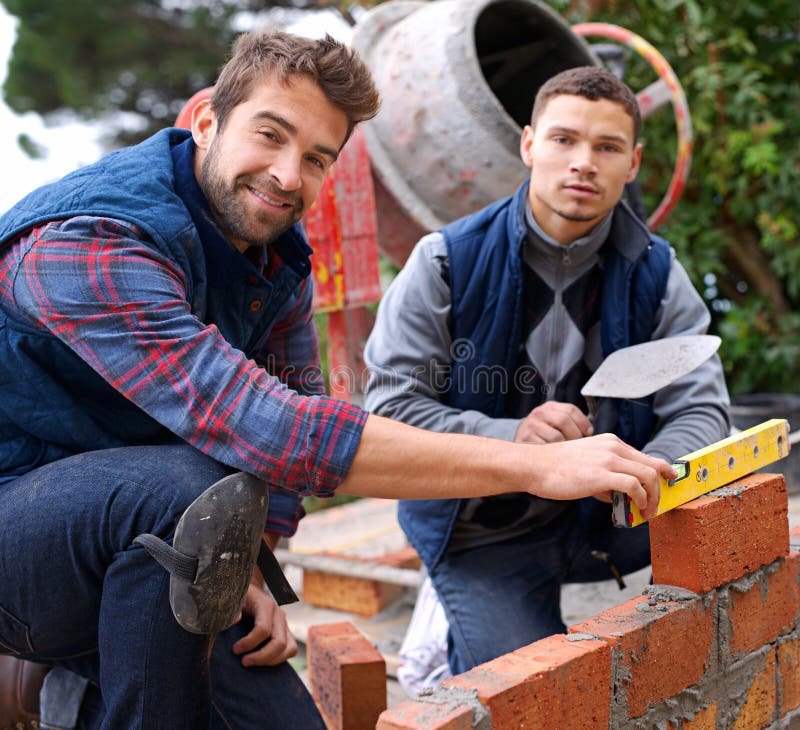 Construction, Bricklayer and Working with Teamwork Tools, Maintenance ...