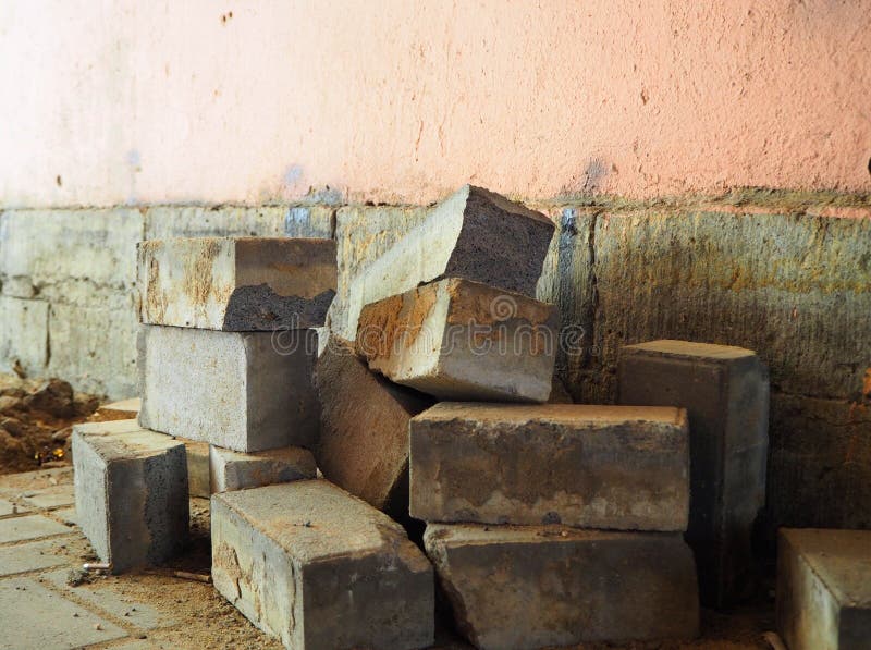 Construction Bricks on the Ground Stock Image - Image of stone, white ...
