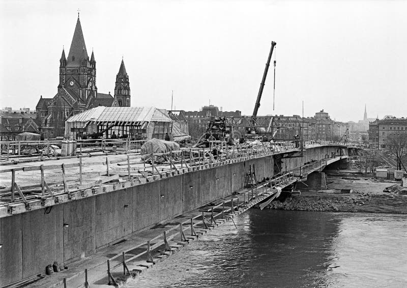 Construction of a Bridge Across the River Danube Stock Image - Image of ...
