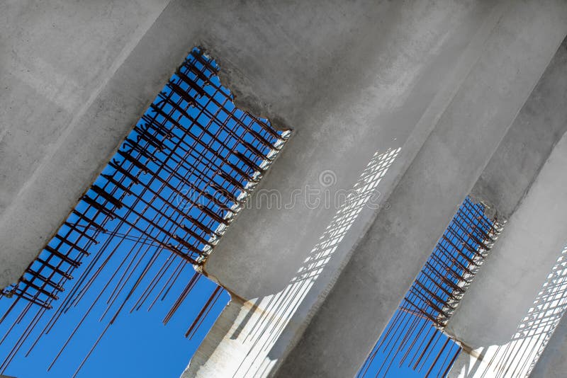 Construction of the Bridge. Concrete Blocks with Reinforcement Against ...
