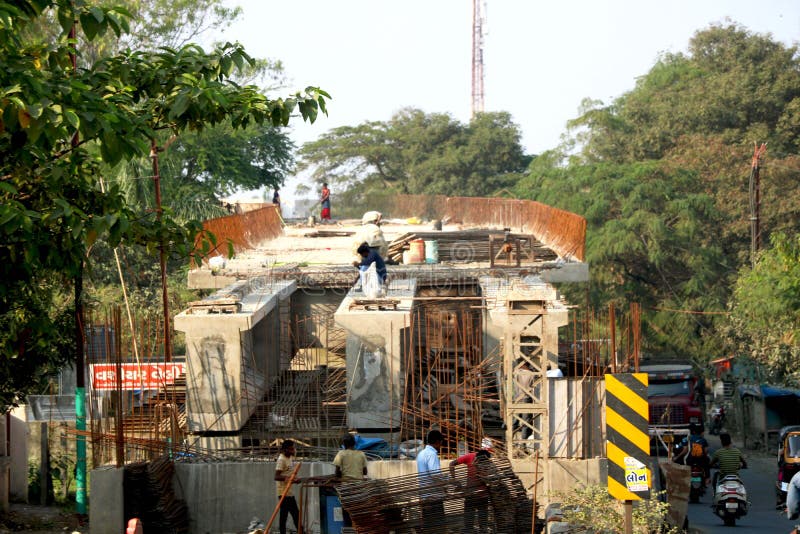 Construction of a Bridge in the Expansion Works in India Stock Photo ...
