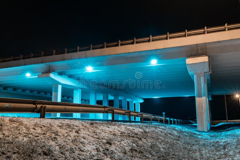 Construction Bridge Light Blue Transportation Night Architecture Stock ...