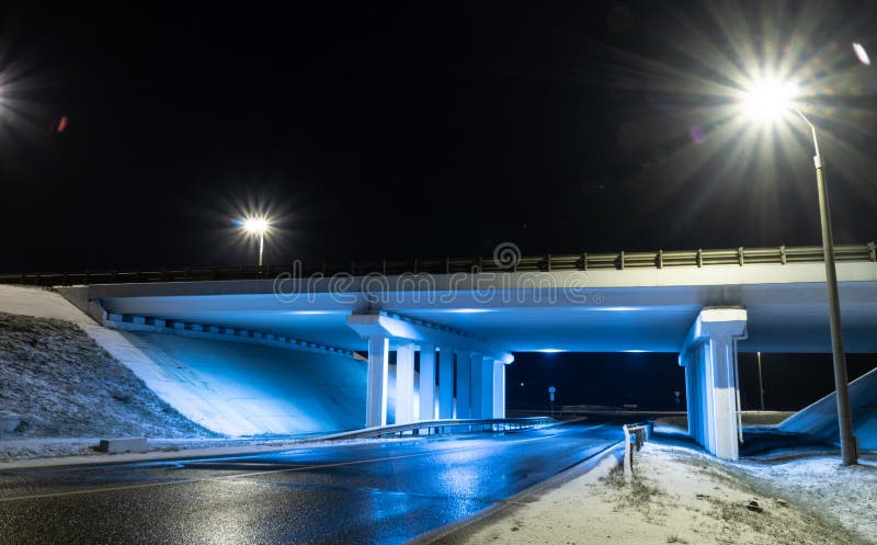 Construction Bridge Light Blue Transportation Night Architecture Stock ...