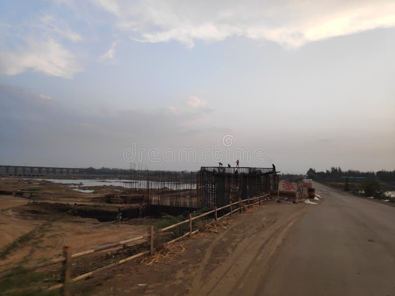 Construction of a Bridge Over a River in Indian Village Stock Image ...