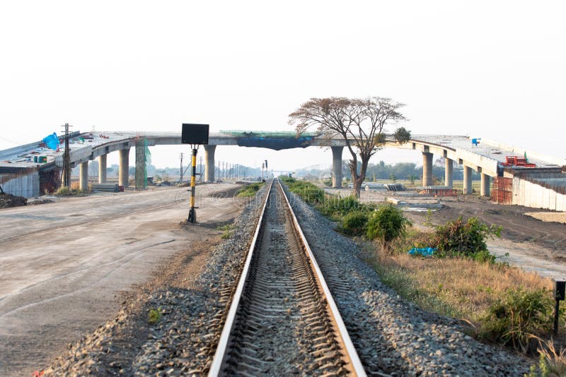 The Construction of a Bridge Over the Railway Path in Thailand Stock ...