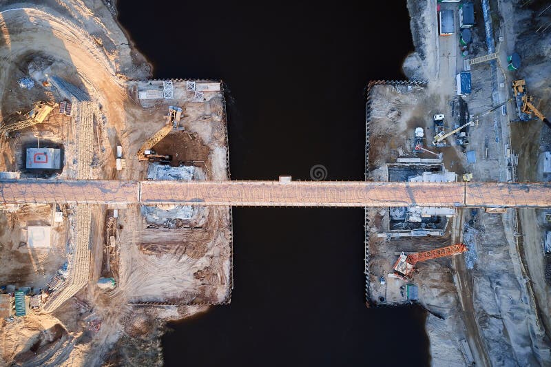 Construction of a Bridge Over the River Stock Photo - Image of gear ...