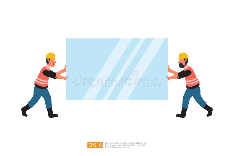 Construction Builder Carry the Glass. Vector Illustration of ...
