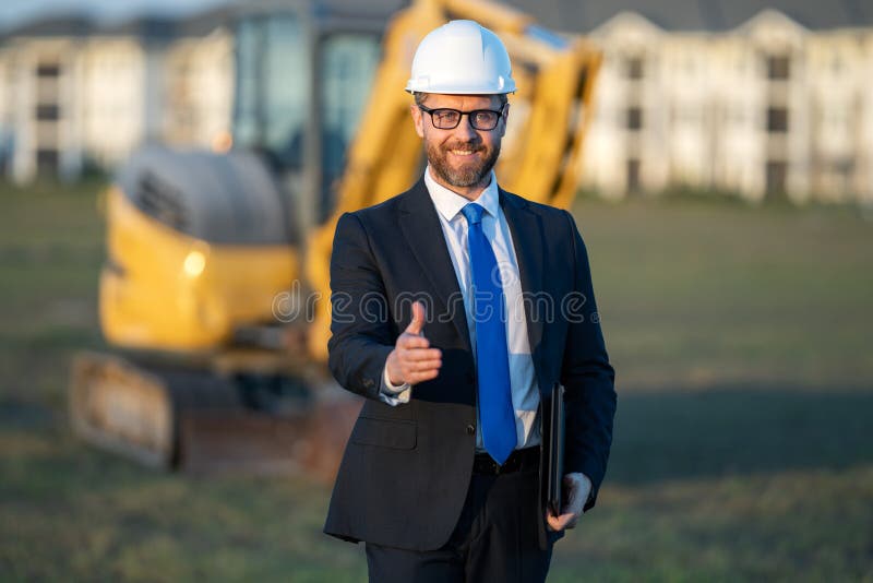 Construction Builder Investor. Man Investor in Front of Construction ...