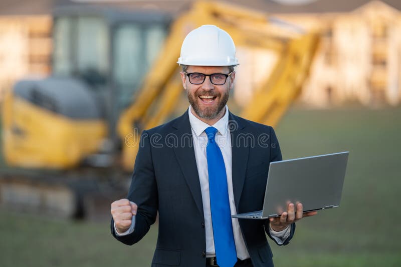 Construction Builder Investor. Man Investor in Front of Construction ...