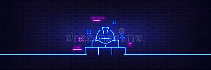 Construction Builder Line Icon. Engineer or Architect Helmet Sign. Neon ... Construction Builder Line Icon. Engineer or Architect Helmet Sign. Neon ...