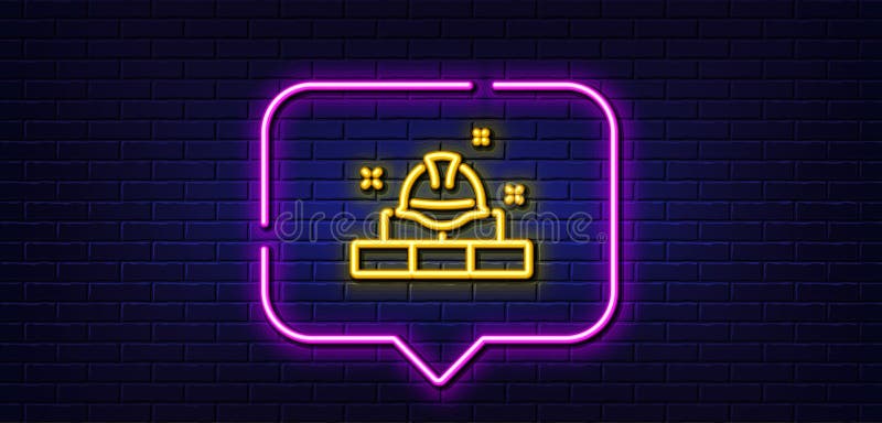 Construction Builder Line Icon. Engineer or Architect Helmet Sign. Neon ... Construction Builder Line Icon. Engineer or Architect Helmet Sign. Neon ...