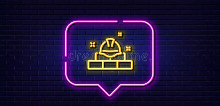 Construction Builder Line Icon. Engineer or Architect Helmet Sign. Neon ...
