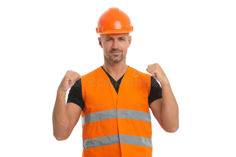 Construction Builder after Successful Work. Civil Engineer Man with ...