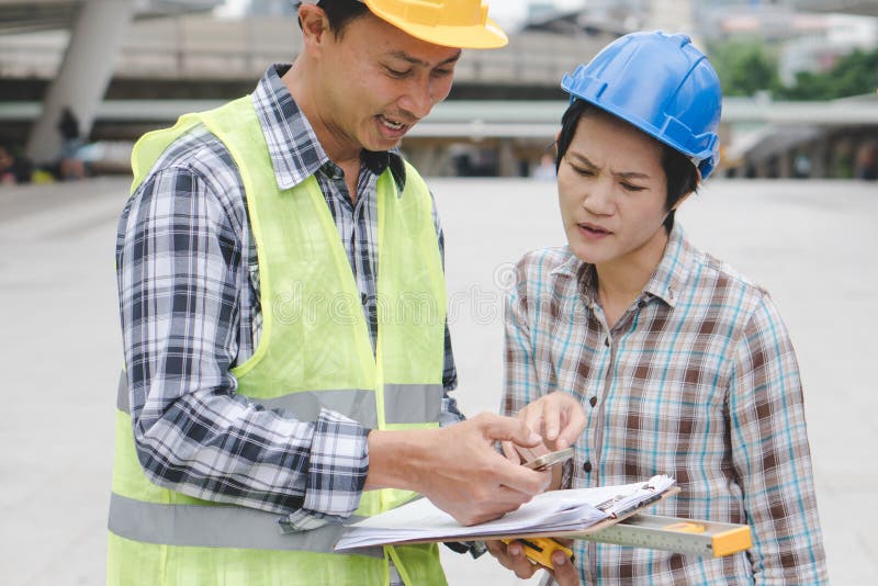 Construction Builder Teamwork Work Concept. Top View of Engineer and ...