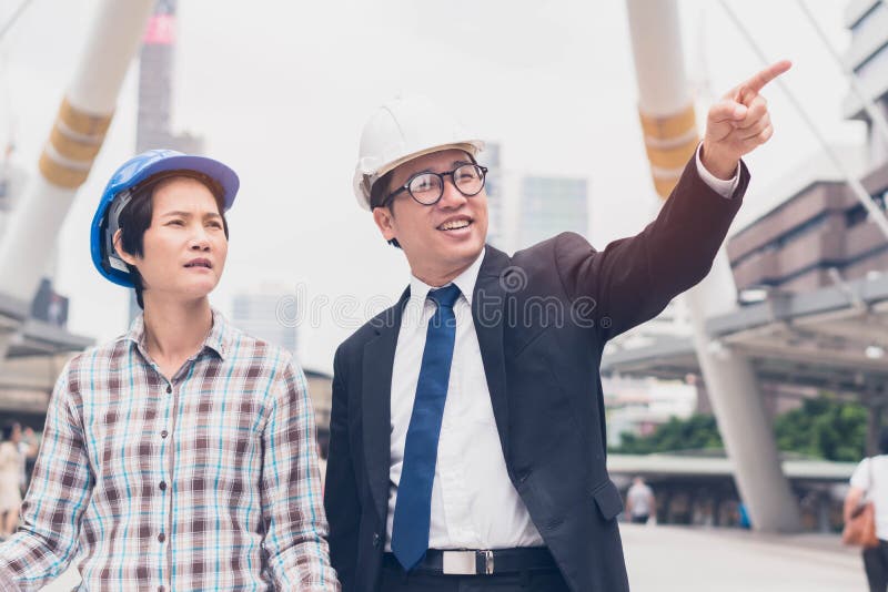 Construction Builder Teamwork Work Concept. Top View of Engineer and ...