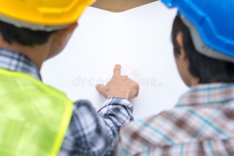 Construction Builder Teamwork Work Concept. Top View of Engineer and ...