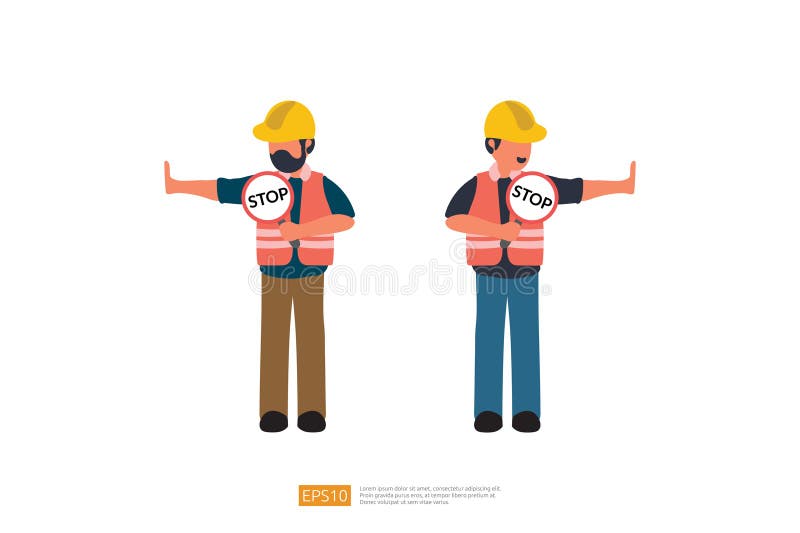 Construction Worker Holding Stop Sign Stock Illustrations – 116 ...
