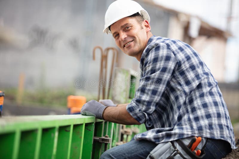 Construction Builder Working on Foundations Stock Image - Image of ...
