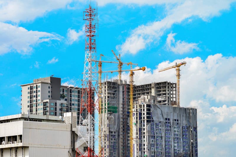 Construction of Building in Bangkok with Blue Sky Stock Image - Image ...