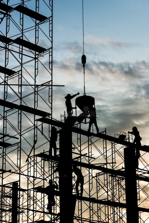 Construction Building Casting Concrete Work on Scaffolding Stock Image ...