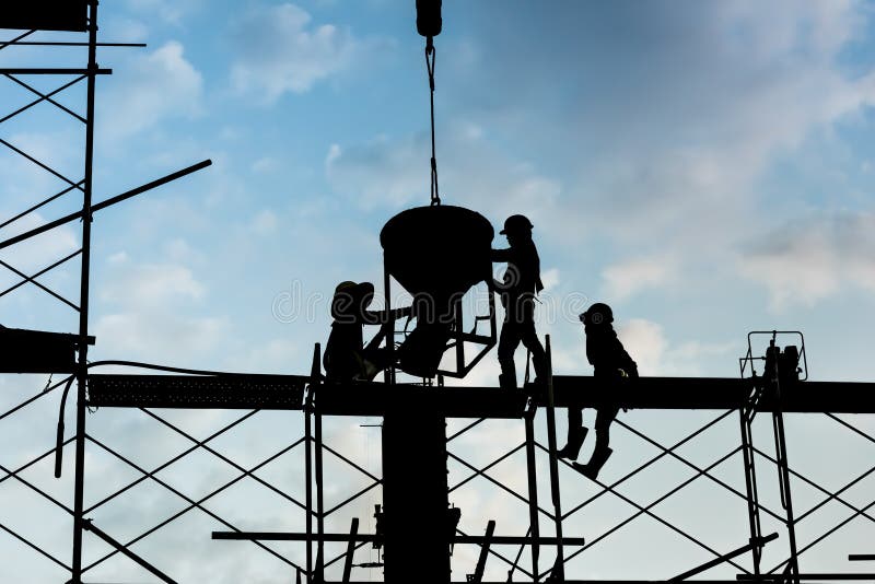 Construction Building Casting Concrete Work on Scaffolding Stock Image ...