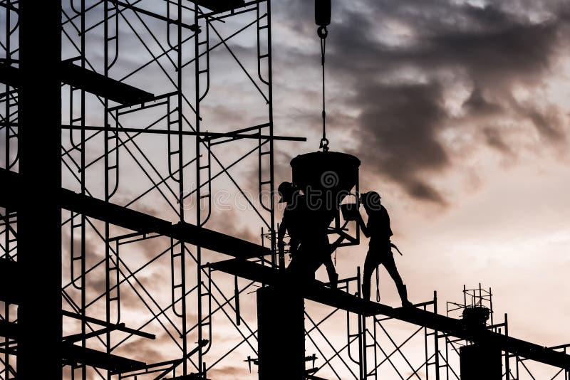 Construction Building Casting Concrete Work on Scaffolding Stock Image ...