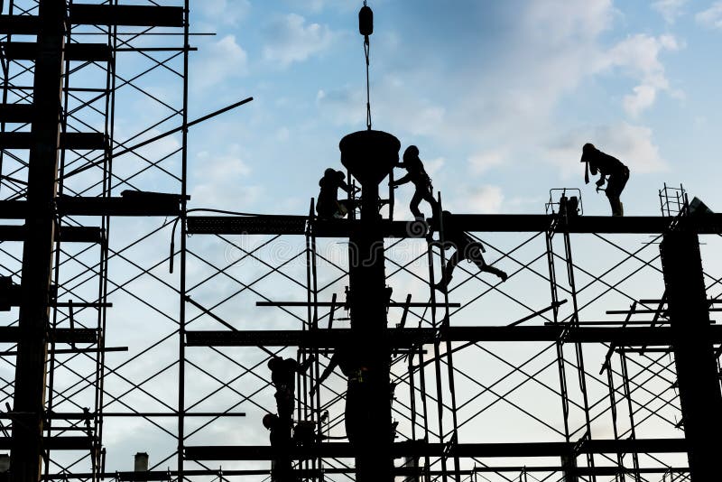 Construction Building Casting Concrete Work on Scaffolding Stock Image ...