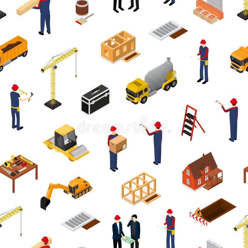 Construction Building Concept Seamless Pattern Background 3d Isometric ...