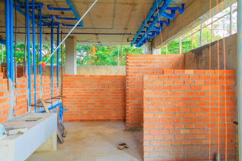 Construction Building Develop of Housing Interior Install Pipe Stock ...