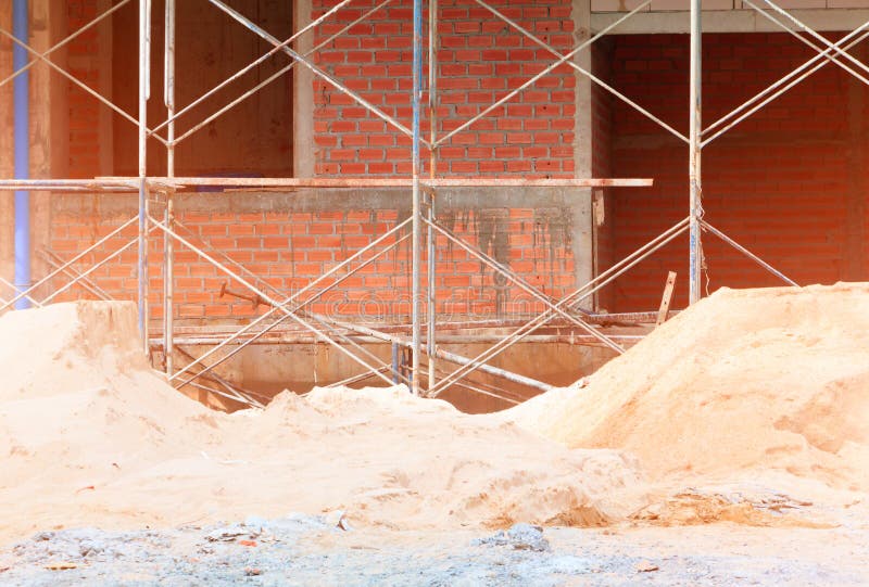 Construction in Building High Site Workplace with Copy Space Stock ...