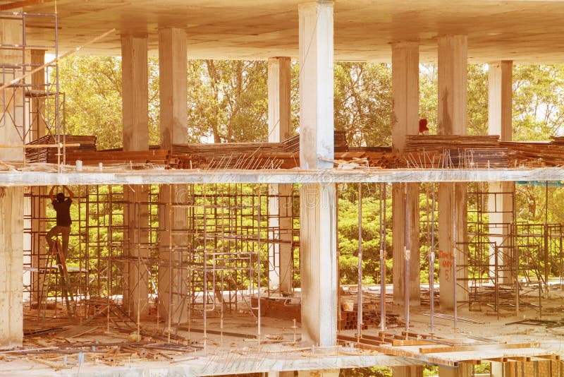 Construction in Building High Site Workplace with Copy Space Stock ...