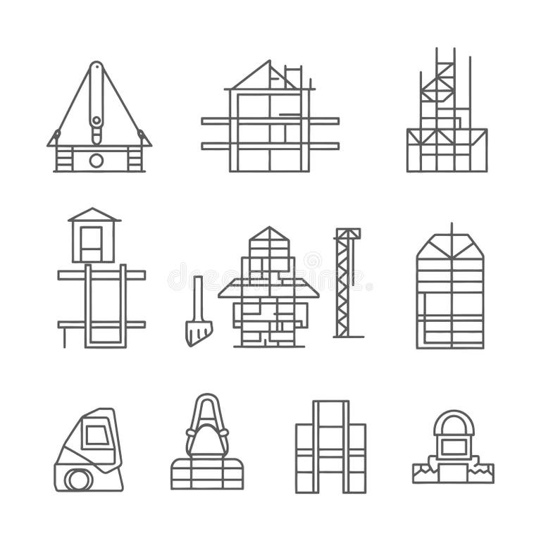 Construction Site Icons: Blueprint of Building Under Construction Stock ...