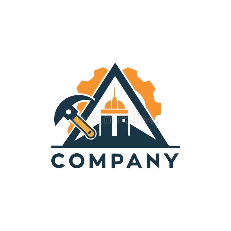Construction Building Industry Logo with Triangle and Gears Design ...