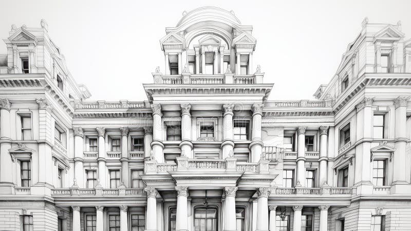 Construction Building Line Drawing Stock Illustration - Illustration of ...