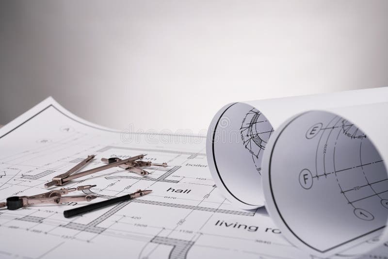 Construction of the Building Plans and Drawing Tools Stock Photo ...
