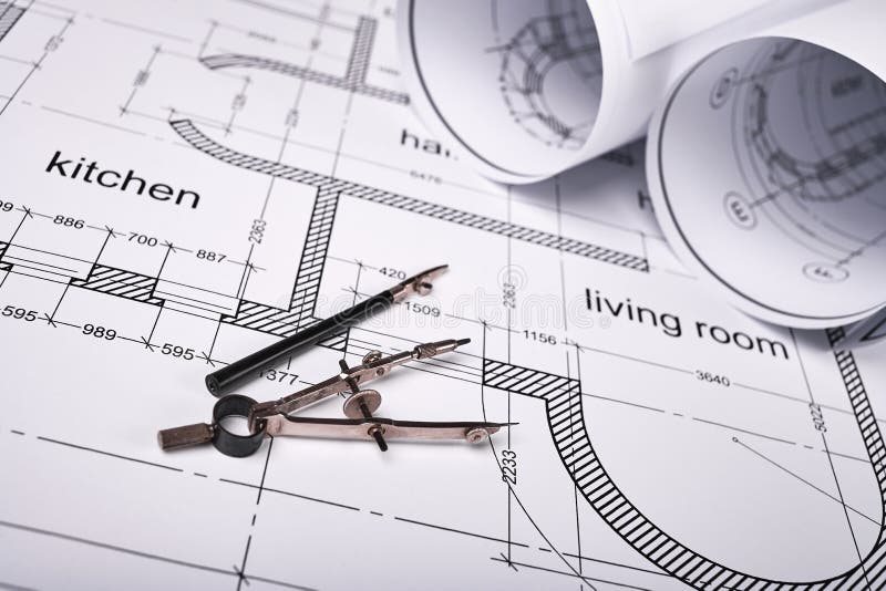 Construction of the Building Plans and Drawing Tools Stock Photo ...