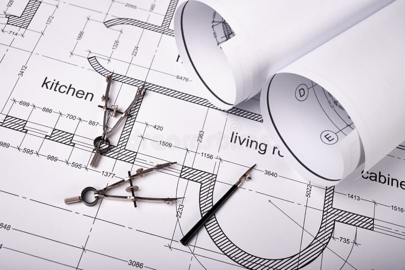 Construction of the Building Plans and Drawing Tools Stock Image ...