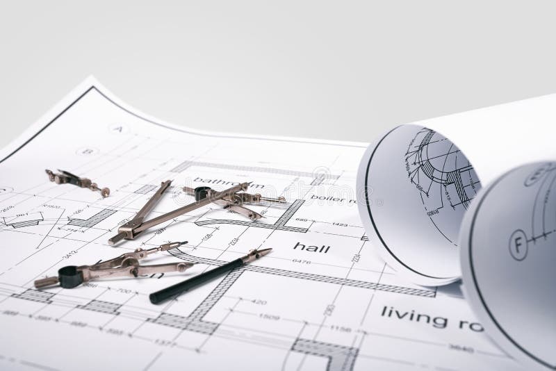 Construction of the Building Plans and Drawing Tools Stock Photo ...