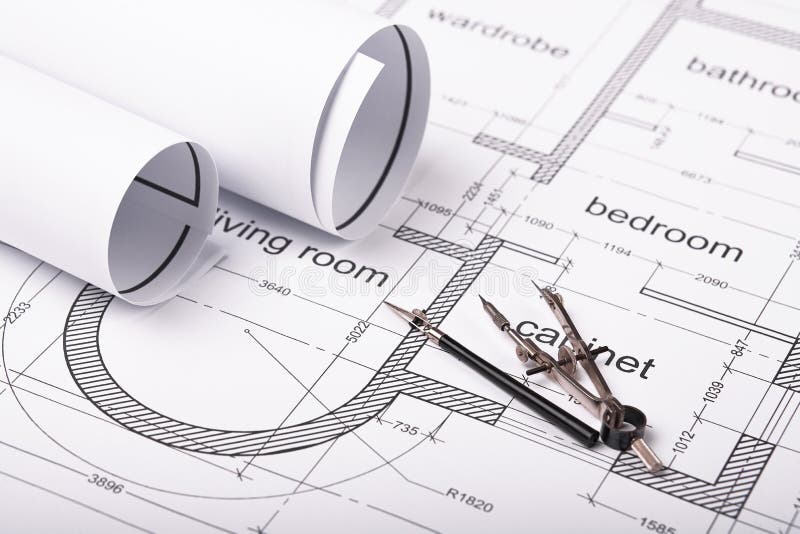 Construction of the Building Plans and Drawing Tools Stock Image ...