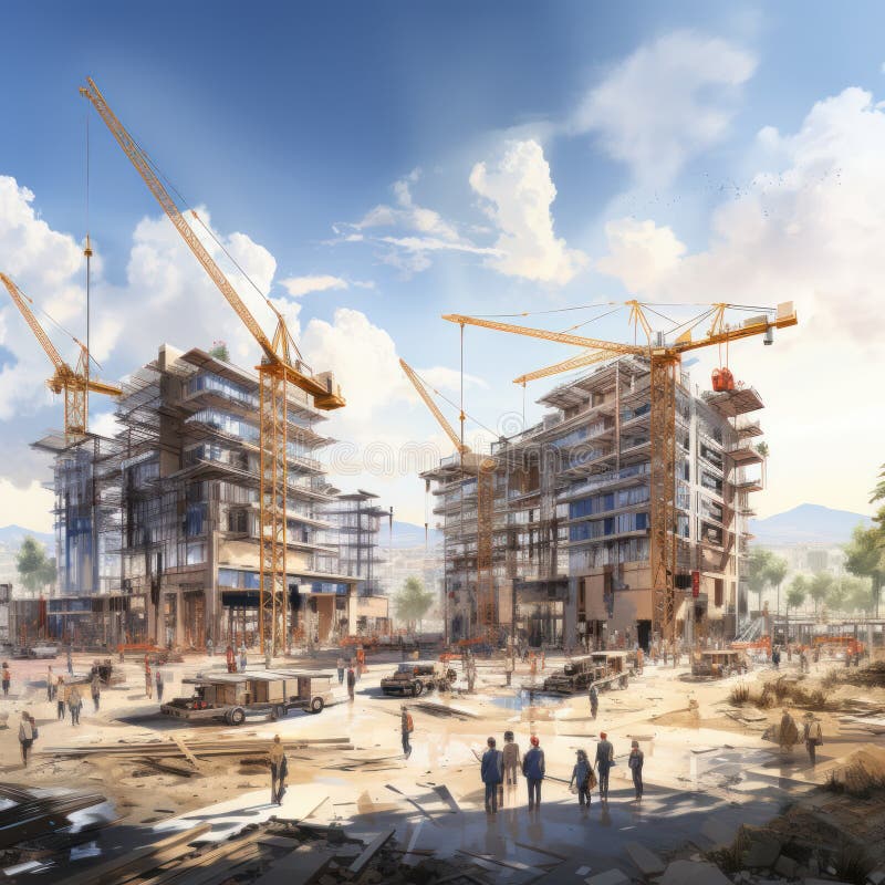 Construction Building Process with Crane Elements, Unfinished Building ...